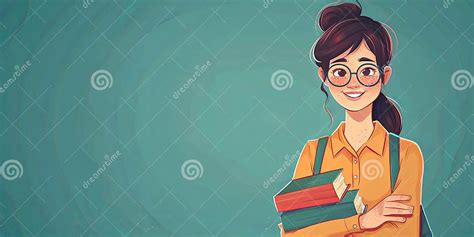 Beautiful Female Student In A Shirt Wearing Glasses Holding Books