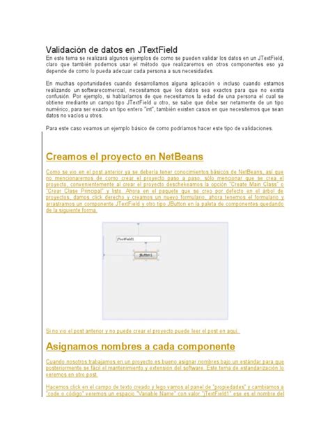 Validación De Datos En Jtextfield Pdf Lenguaje De Programación
