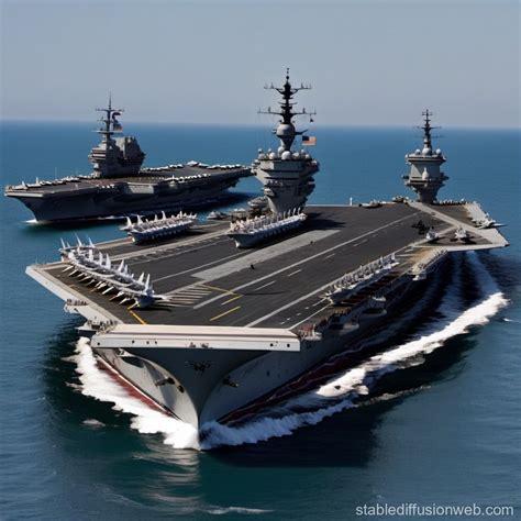 Generate A Photo Of An Aircraft Carrier Formation 50 Years Later