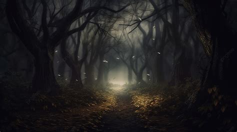 밤에 숲의 이상한 길 유령의 숲 그림 배경 일러스트 및 사진 무료 다운로드 Pngtree