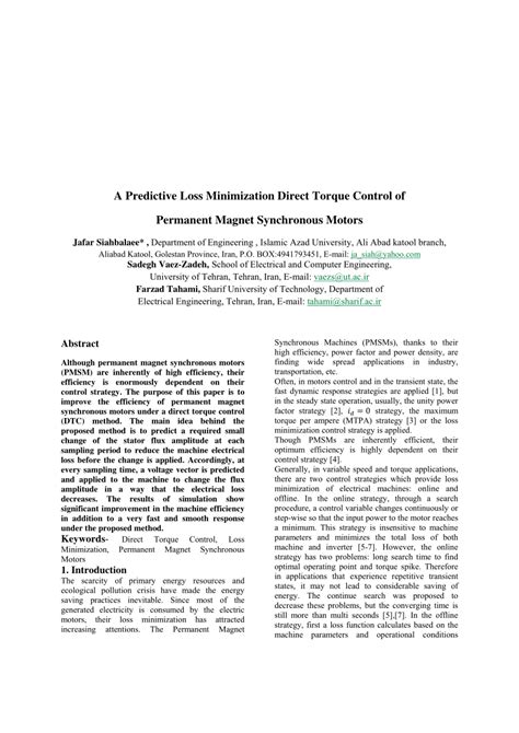 pdf a predictive loss minimisation direct torque control of permanent