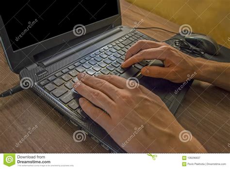 Man Typing On Laptop Computer Keyboard Stock Image Image Of Fingers Equipment 106296837