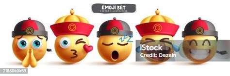 Chinese Emoji Characters Vector Set China Asian Emperor Emojis Clip Art