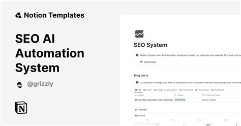 Seo Ai Automation System Template By Notion Grizzly Notion Marketplace