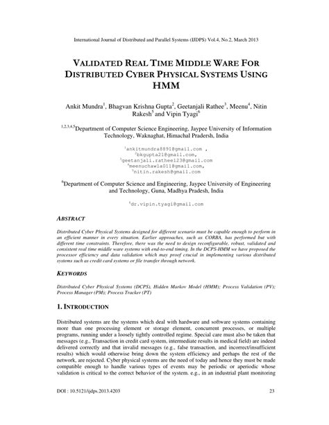 Pdf Validated Real Time Middle Ware For Distributed Cyber Physical Systems Using Hmm