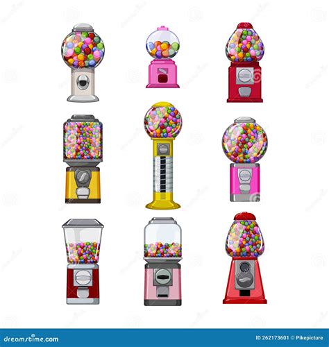 Bubblegum Machine Set Cartoon Vector Illustration Stock Illustration