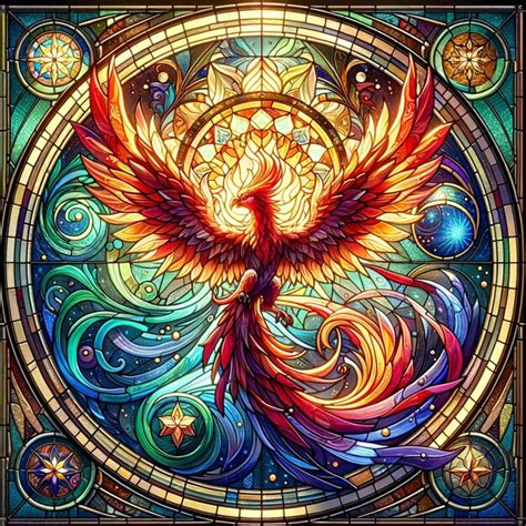 Premium Photo Fantastical Phoenix Stained Glass Circular Illustration