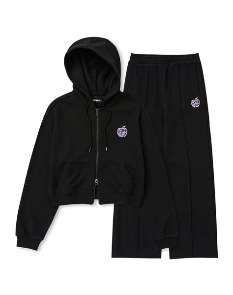 Nerdy우먼스 수플레 크롭 후디 집업 세트 블랙