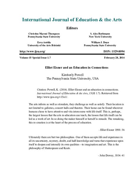 Elliot Eisner And An Education In Connections