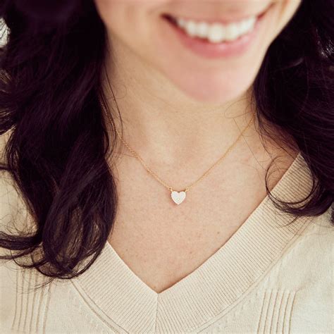 Gold Pavé Heart Necklace Tiny Tags