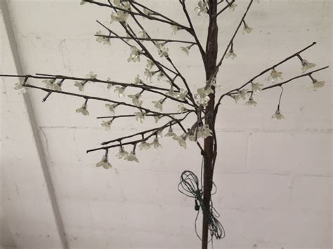 Qty 2 Tall Artificial Bare Trees W Electric Flower Lights Metal Base