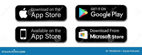 Buttons Google Play Apple Store Download Application Isolated Vector Button For Mobile Phone