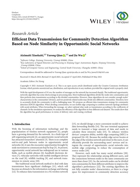 pdf efficient data transmission for community detection algorithm