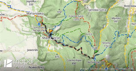 Trasa Schronisko PTTK Na Śnieżniku Międzygórze Złoty Róg mapa turystyczna pl
