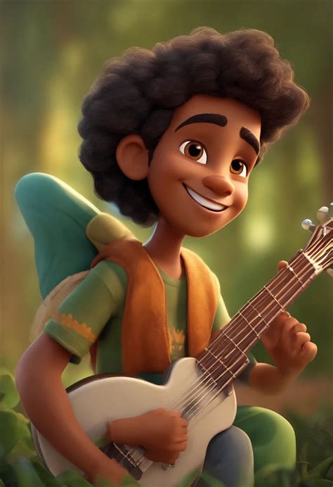 들판에 기타를 들고 있는 만화 캐릭터 Seaart Ai