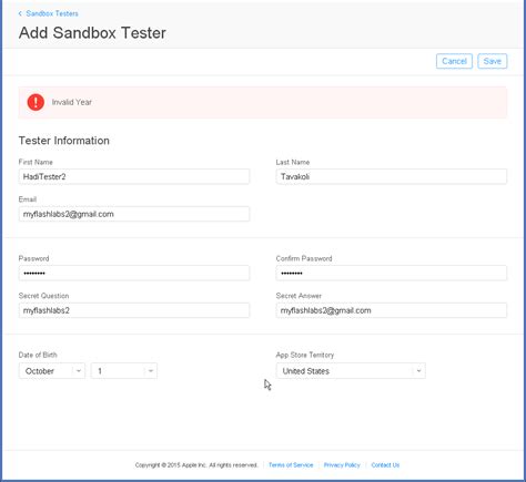 App Store Connect Ios Itunesconnect Sandbox Test Account Invalid