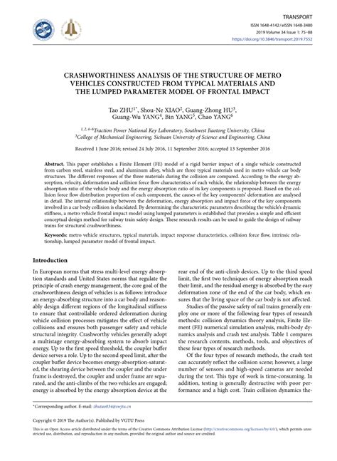 Pdf Crashworthiness Analysis Of The Structure Of Metro Vehicles