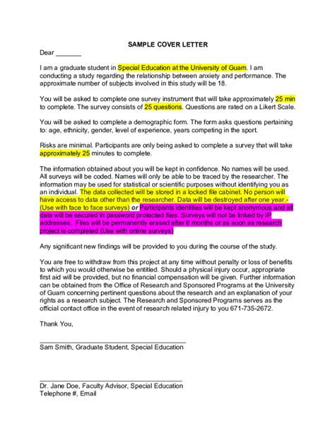 Fillable Online IRB Sample Cover Letter Doc Fax Email Print PdfFiller