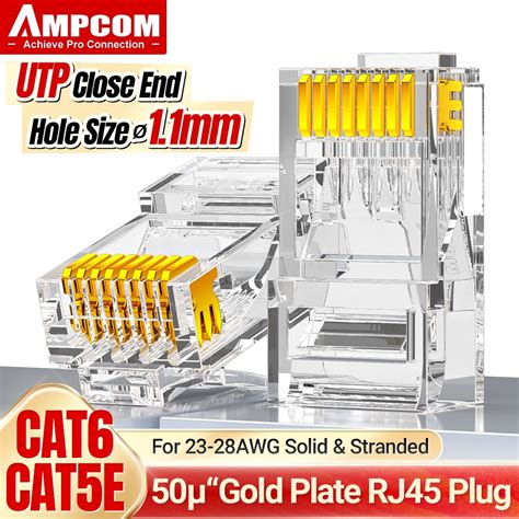 Ampcom Cat6 Rj45 Connectors Rj45 Modular Plug Connector Utp 50μ Gold Plated Two Pieces 8p8c