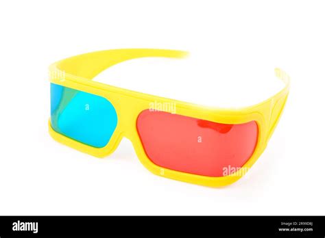 Yellow 3d Plastic Glasses With Colored Glasses Isolated On White Stock