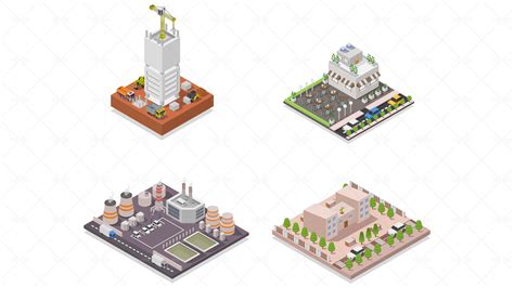 Isometric Exterior Building Illustrations Graphics Motion Array