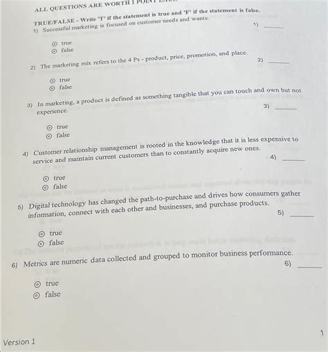Solved All Questions Are Worth 1truefalse ﻿write T