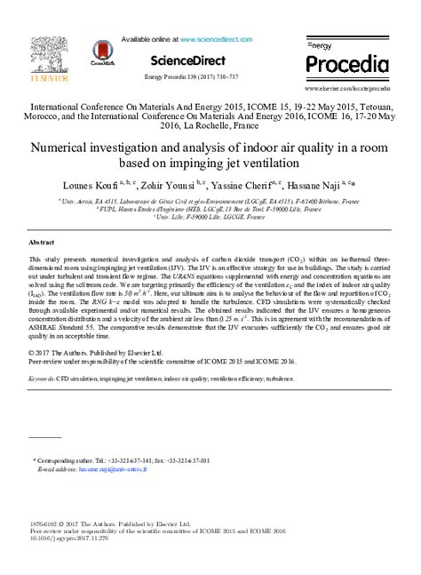 Pdf Numerical Investigation And Analysis Of Indoor Air Quality In A Room Based On Impinging