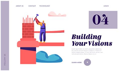 벽돌 및 망치 랜딩 페이지와 빌더 엔지니어링 브릿지 건축가 맨 빌딩 게이트 작업자 엔지니어 구성 아키텍처 개체 웹 사이트 또는 웹 페이지입니다 편평한 만화 벡터 일러스트