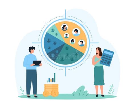 Customer Segment Analysis Of Marketing Research Tiny People Analyze Segment Of Pie Chart Stock