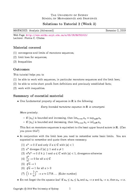 Tut02s Tutorial 2 Solutions The University Of Sydney School Of Mathematics And Statistics