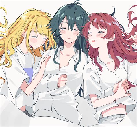 Safebooru 3girls Antenna Hair Blonde Hair Blush Brown Hair Closed