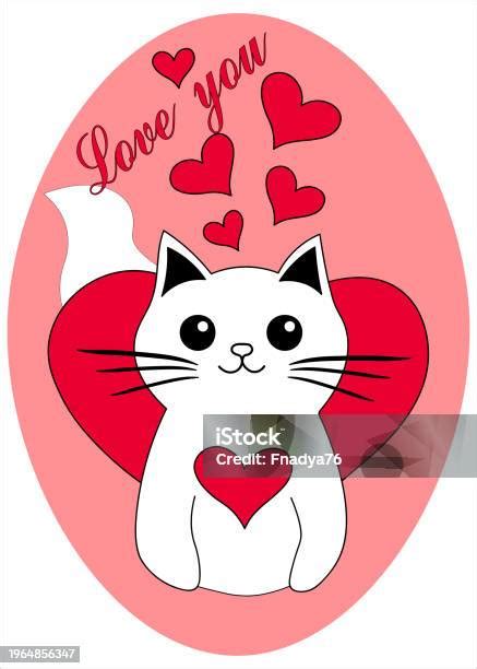 고양이와 하트가 있는 발렌타인 데이 카드입니다 벡터 일러스트 레이 션입니다 발렌타인 카드에 대한 스톡 벡터 아트 및 기타 이미지 발렌타인 카드 밸런타인데이 세로 구도