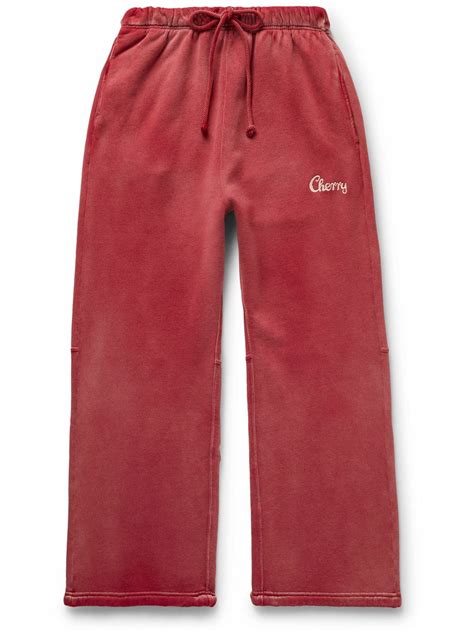 Cherry La Straight Leg Logo Embroidered Cotton Jersey Sweatpants