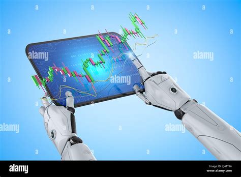 Trading Robot Concept With 3d Rendering Ai Robot With Digital Tablet