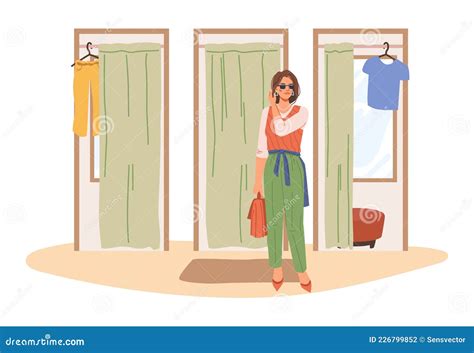 Woman Came Out From Fitting Room Shopping Lady Stock Vector