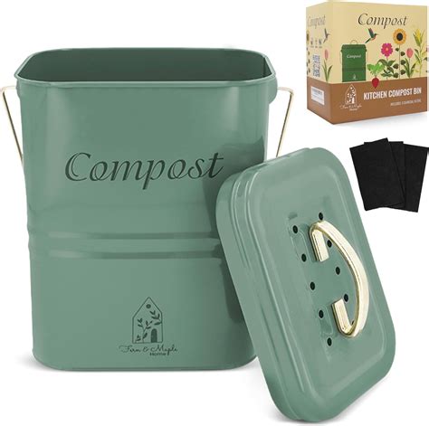 Kitchen Compost Bin Countertop 1 Gallon With Lid And 3