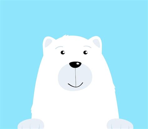 파란색 배경에 귀여운 만화 흰색 북극곰 호기심 친절한 곰 웃는 얼굴 그림 프리미엄 벡터