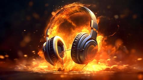 Illustration Headphones On Fire Music Concept Premium AI Generated Image