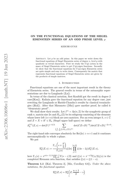 Pdf On The Functional Equations Of Siegel Eisenstein Series Of An Odd Prime Level P