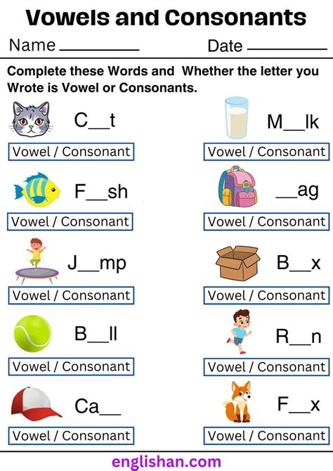 Consonants And Vowels Worksheets With Answers In English Vowel