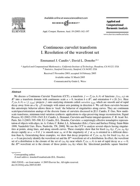 Continuous Curvelet Transform I Resolution Of The Wavefront Set Pdf