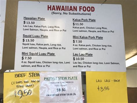 Menu At Masa And Joyce Okazuya Restaurant Kaneohe