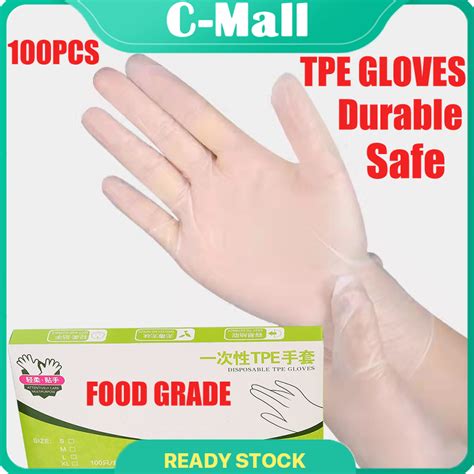 C Mall 100pcs Food Grade Tpe Disposable Gloves Tpe Glove Food Grade