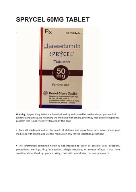 Sprycel 50mg Tablet At Rs 181139 Bottle दासटिनीब गोलियाँ In Delhi