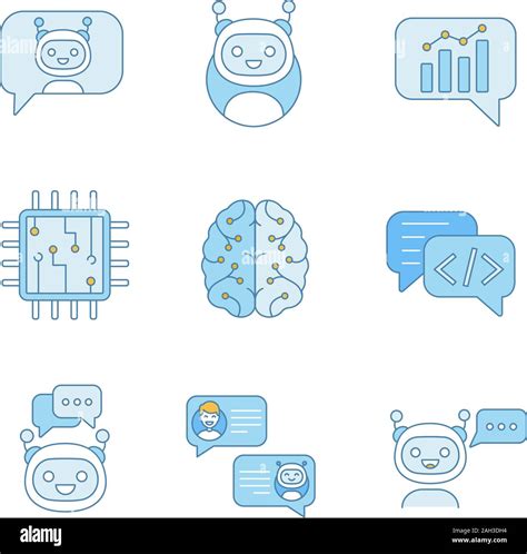 Chatbots Color Icons Set Talkbots Support Service Chat Messenger Bots Modern Robots
