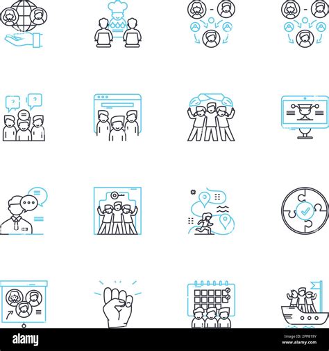 Staff Assembly Linear Icons Set Collaboration Communication Unity