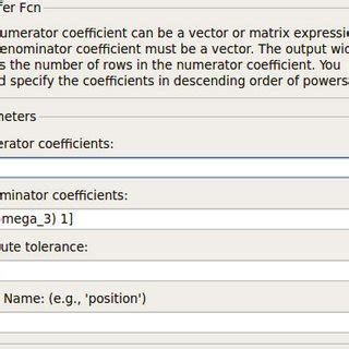Parameters Of Transfer Fcn Block For MatLab Simulink Model Of Loop