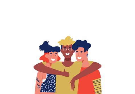 Three Happy Friends In Group Hug Isolated Edexec