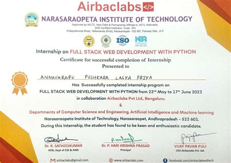 Lasya Priya Annavarapu On Linkedin I Had Successfully Completed My