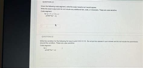 Solved Question Given The Following Code Segment Write Chegg